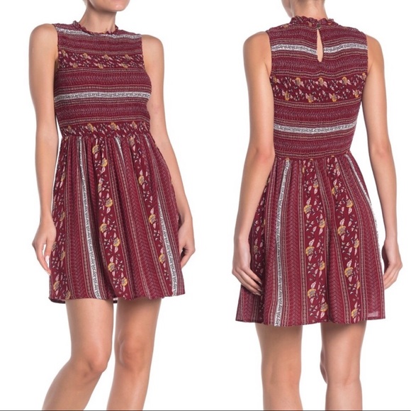 BeBop | Dresses | Bebop Sleeveless Smocked High Neck Floral Dress M ...